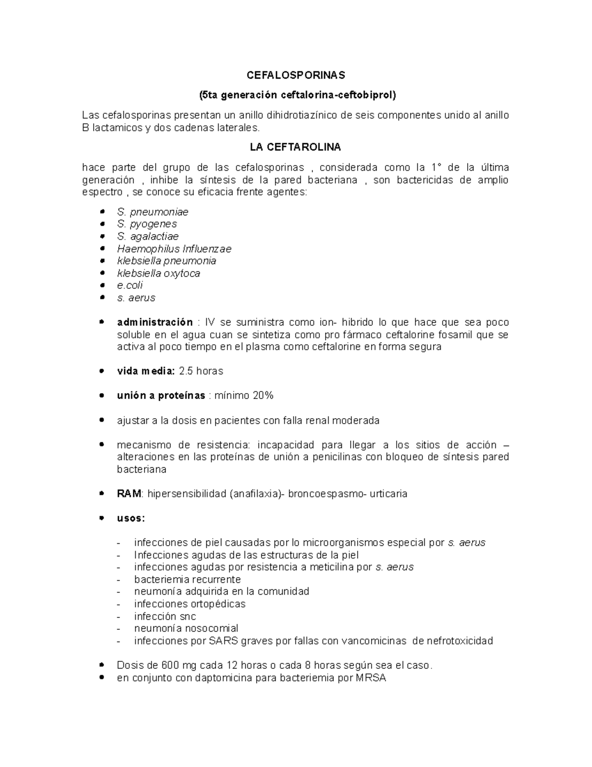 1° antibioticos ultima generacion - CEFALOSPORINAS (5ta generación ...
