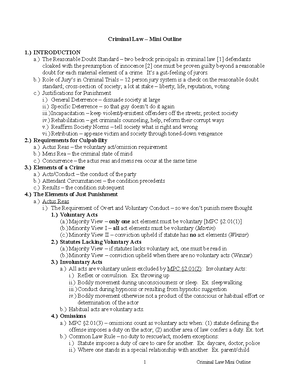 Crim Law Attack Outline - Statutory Breakdown Actus Reus: Break down ...