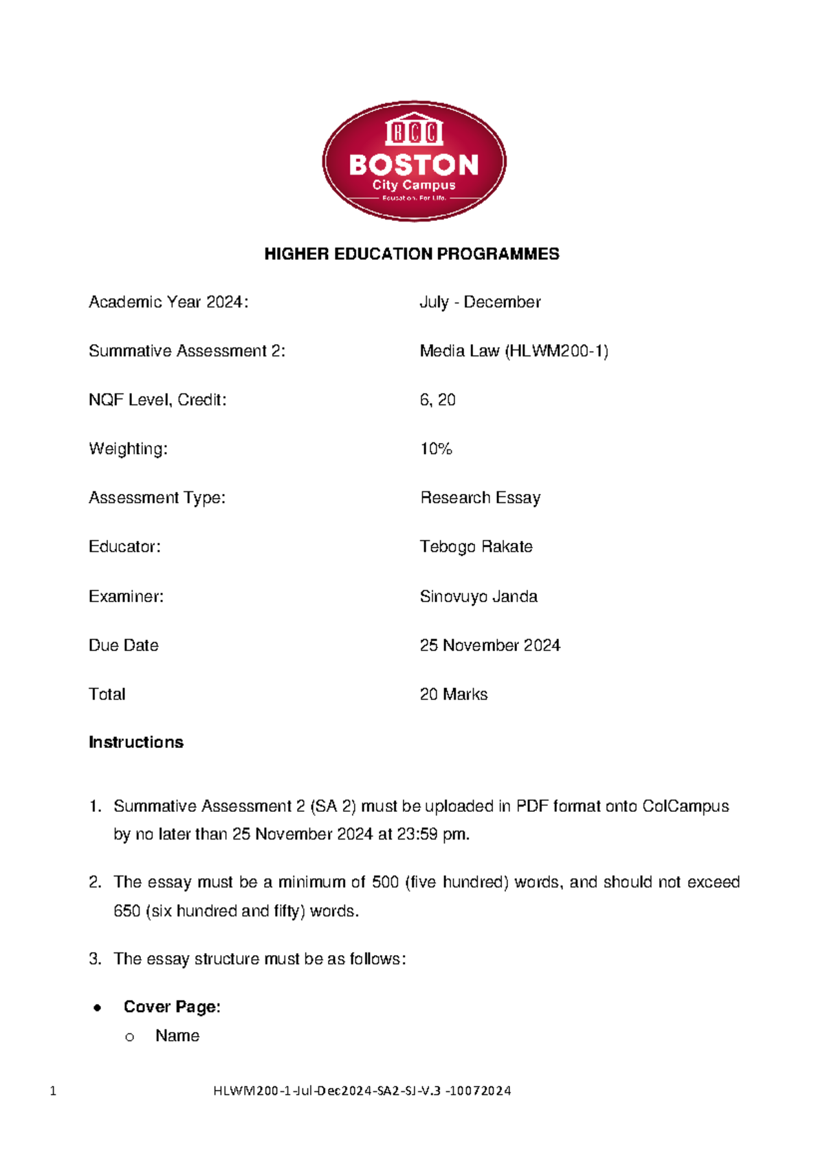 HLWM200-1-1-Jul-Dec2024-SA2-SJ-V.3 -10072024-1 - HIGHER EDUCATION ...