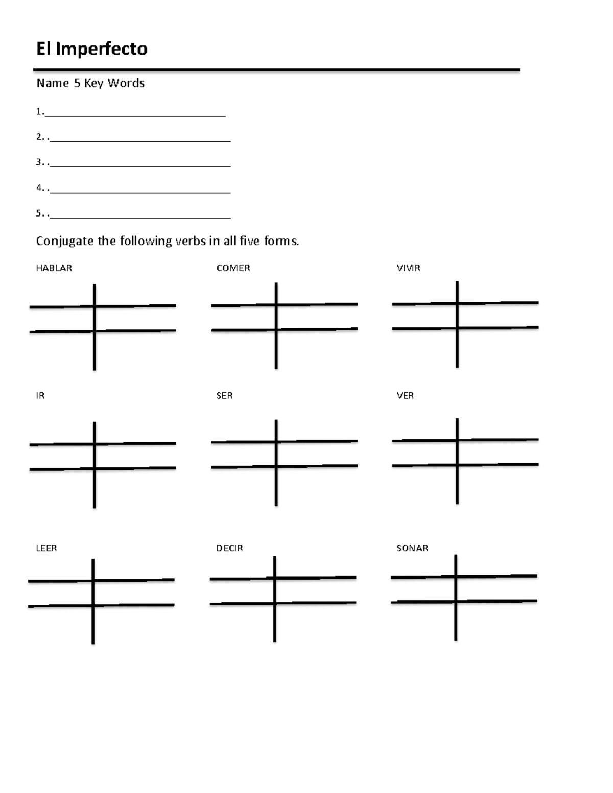 Preterito vs Imperfecto - El Imperfecto Name 5 Key Words 1
