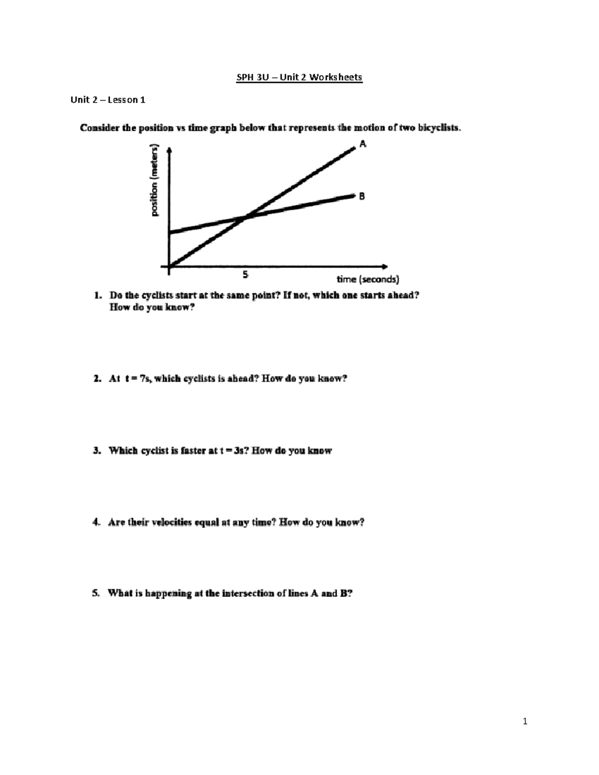 SPH3UUnit 2Worksheets A - SPH 3U – Unit 2 Worksheets Unit 2 – Lesson 1 ...