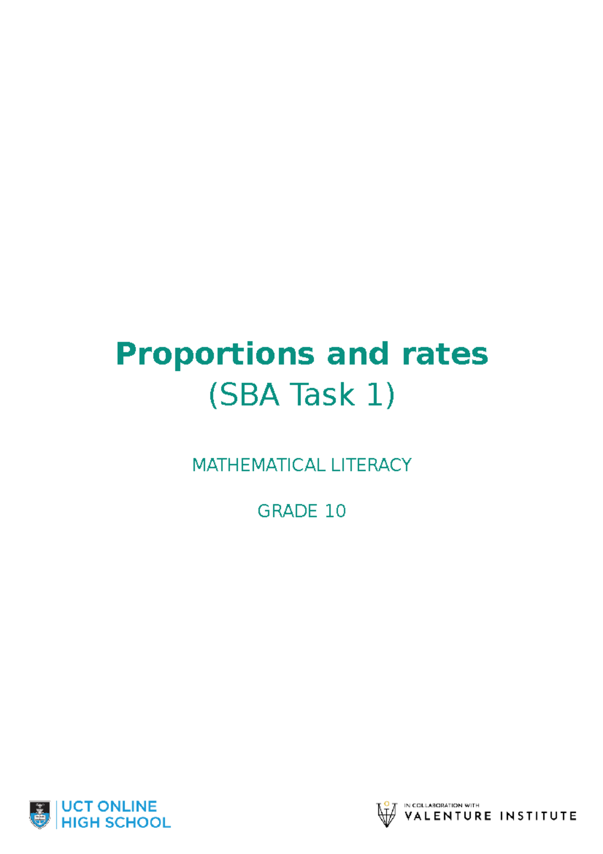 Proportions and rates - INSTRUCTIONS 1. This activity comprises five ...