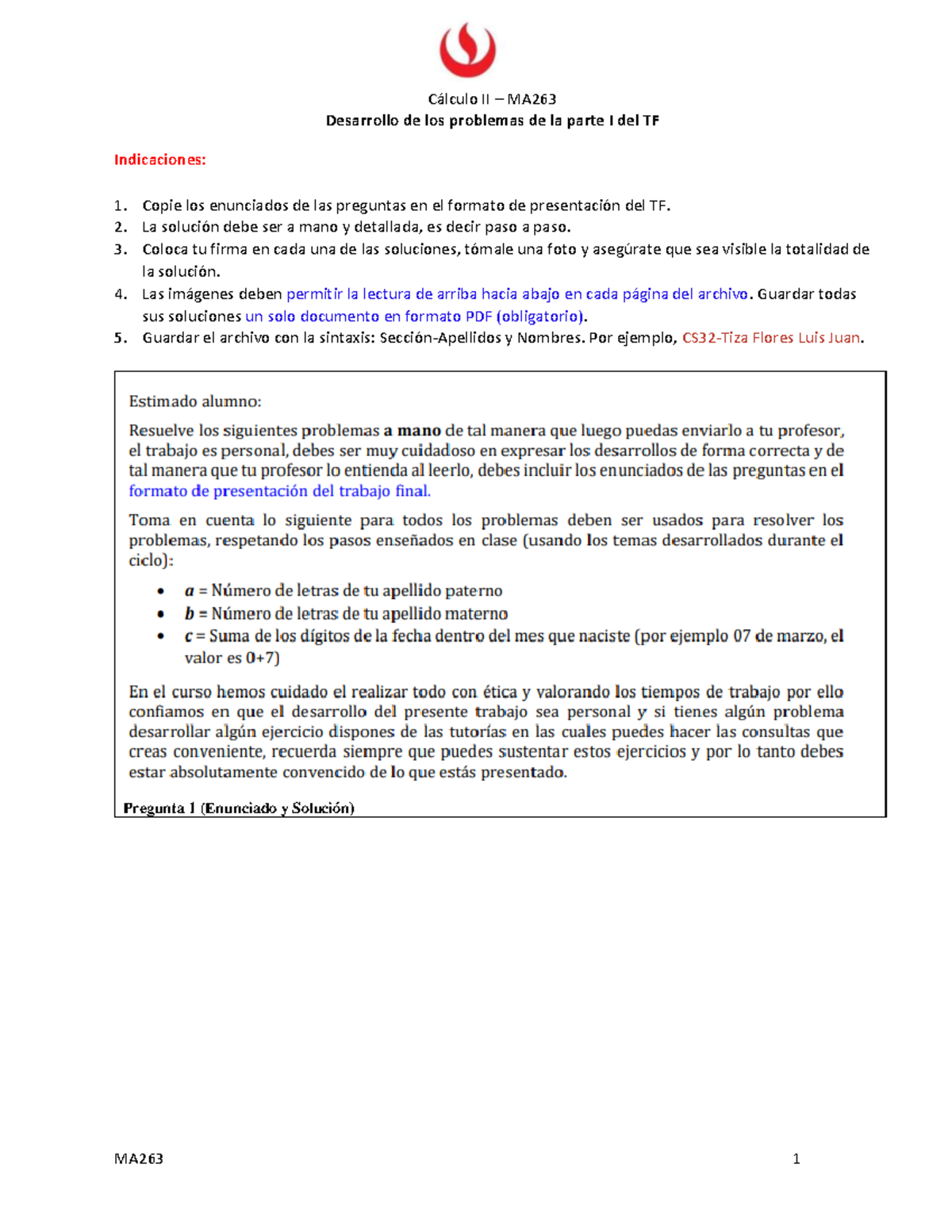 CS377777777777777777777777777 - C·lculo II – MA Desarrollo de los problemas de la parte I del TF ...