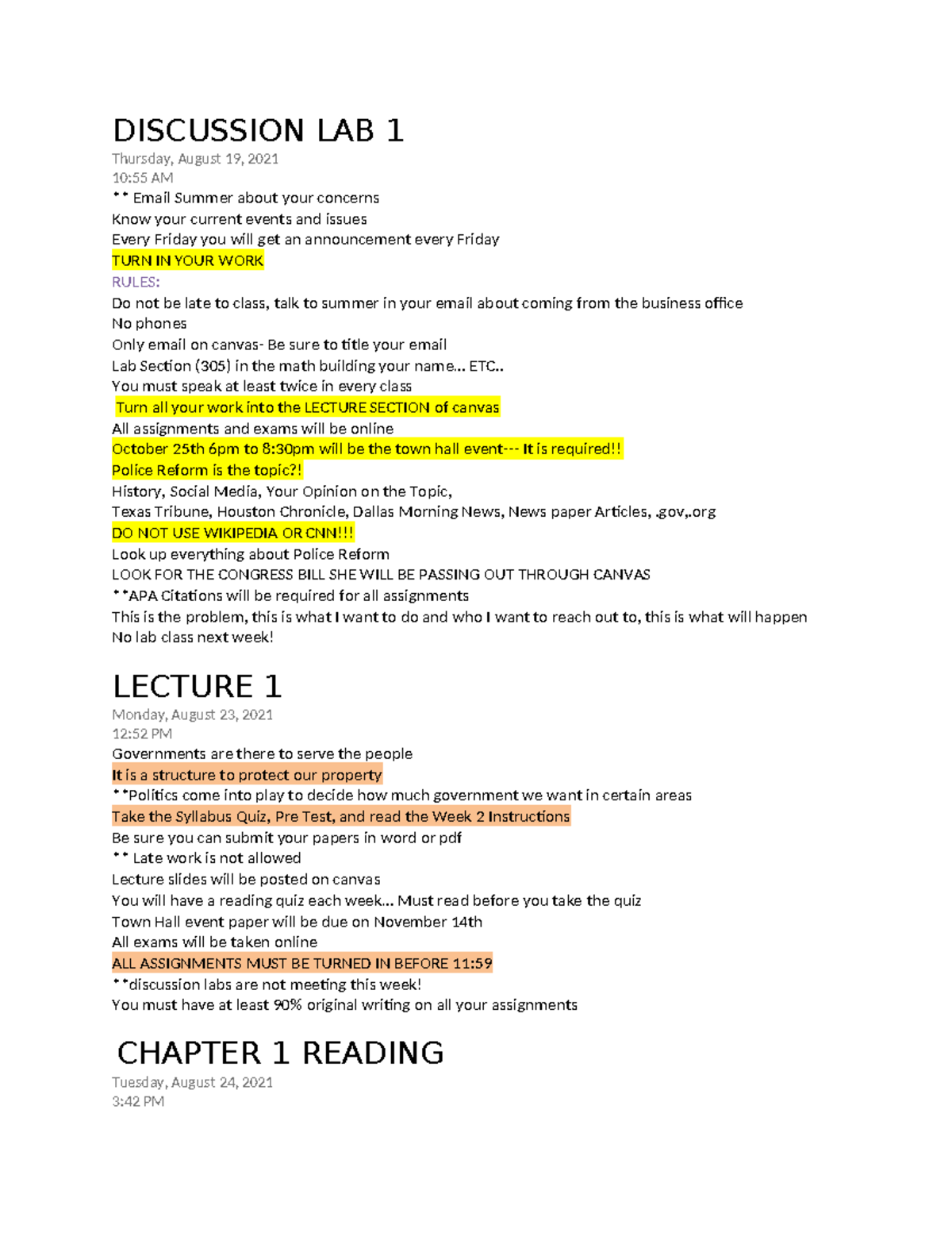 Texas Government Notes - DISCUSSION LAB 1 Thursday, August 19, 2021 10: ...