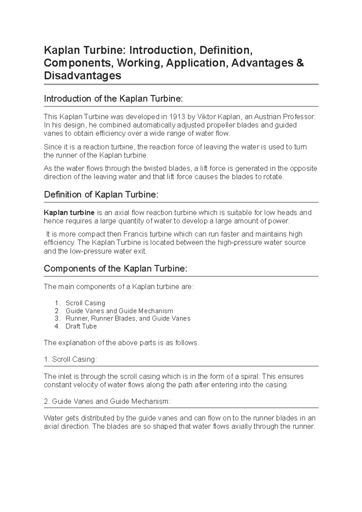 Kaplan Turbine - In his design, he combined automatically adjusted ...
