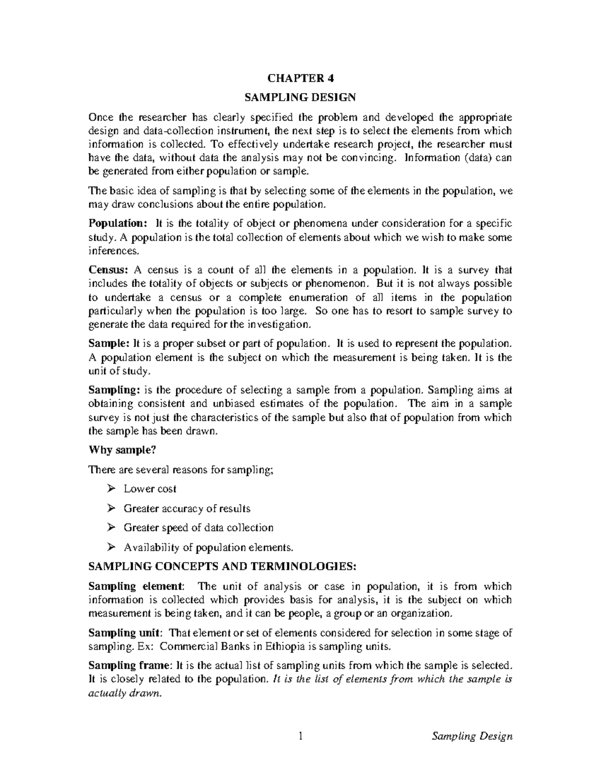 Chapter 4 - Sampling design - CHAPTER 4 SAMPLING DESIGN Once the ...