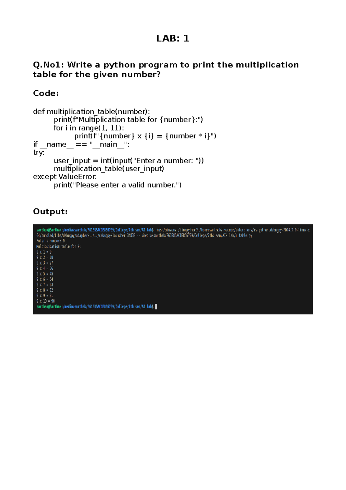 AI-lab - LAB: 1 Q: Write a python program to print the multiplication ...