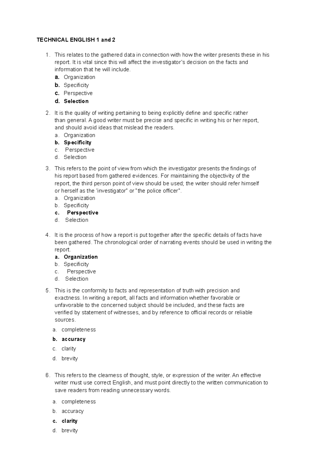 TECH English 1 and 2 - TECHNICAL ENGLISH 1 and 2 This relates to the ...