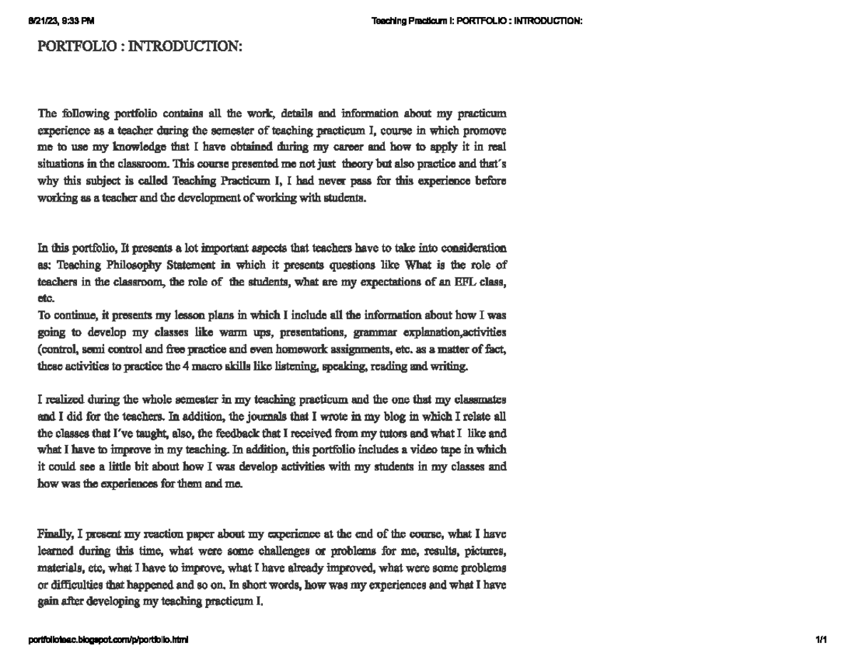 Introduction Portfolio - Education - Studocu