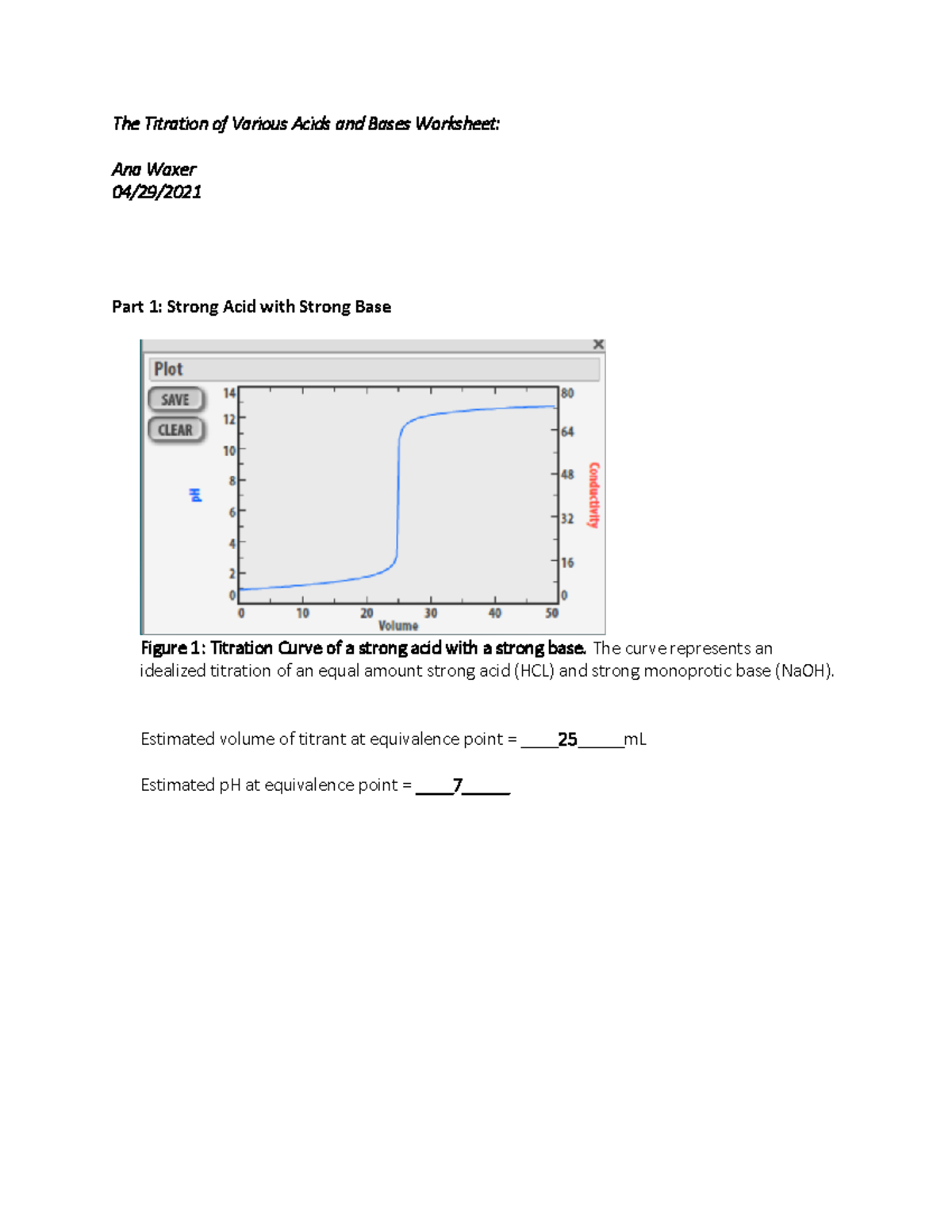 Worksheet The Titration of Various Acids and Bases - The Titration of ...