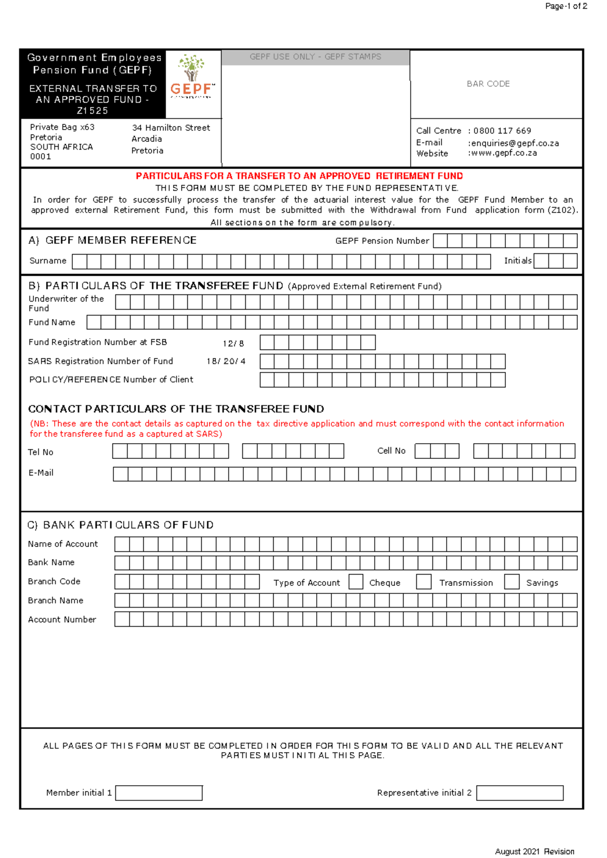 Z1525 Transfer to External Fund GEPF 2021 - TAX20BT - TUT - Studocu