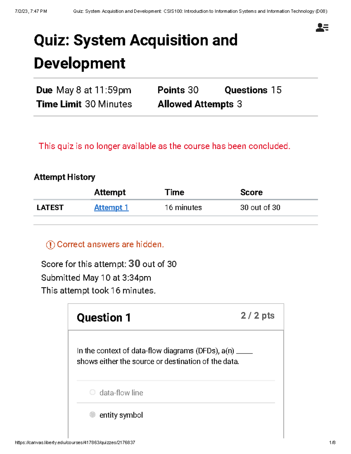 Quiz System Acquisition and Development CSIS100 Introduction to ...