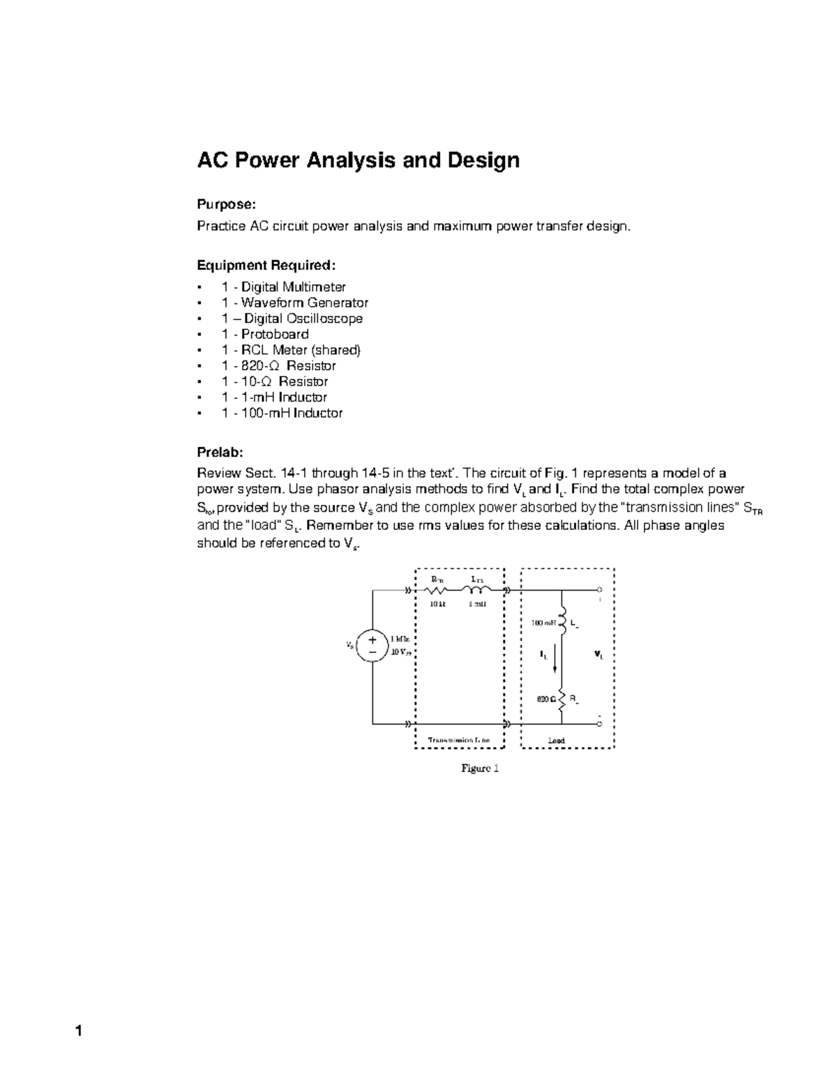 Attachment lab experiment - AC Power Analysis and Design Purpose ...
