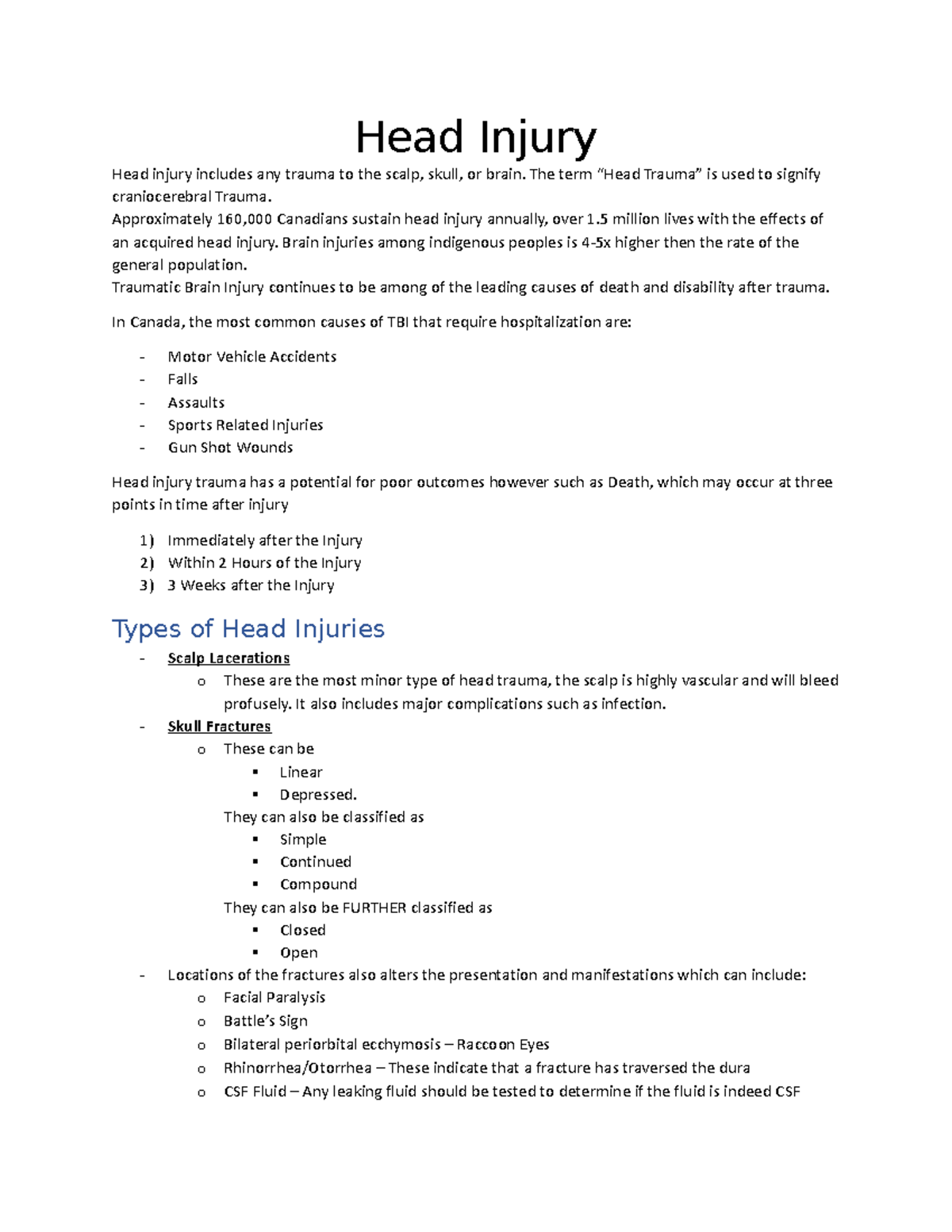 Head Injury - Lecture Notes - Head Injury Head injury includes any ...