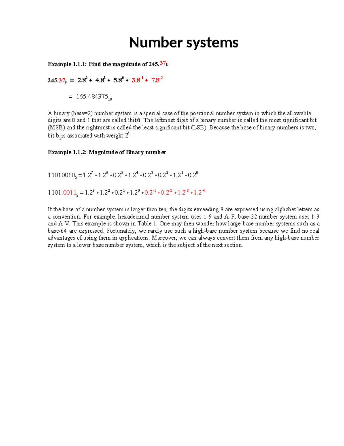 Tut10 Number System Exercises Number Systems A Binary Base 2