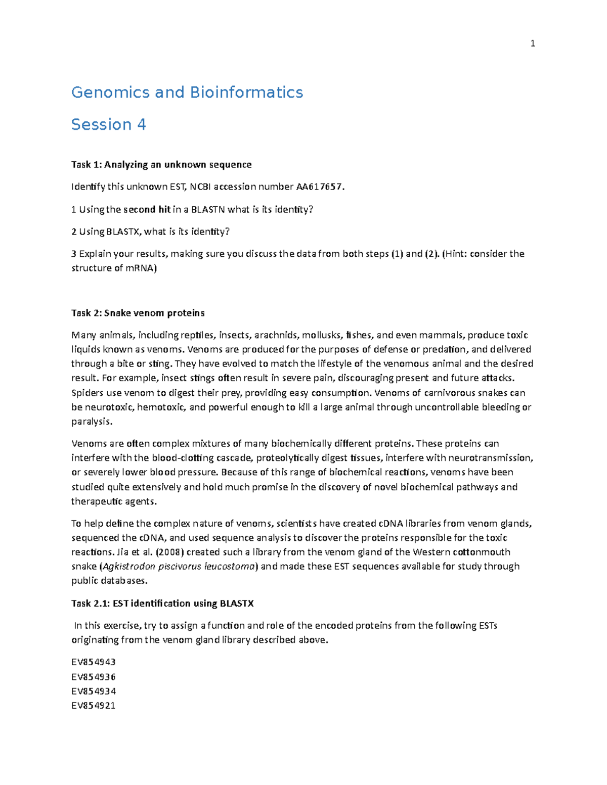 Session 4 Tasks Lecture Notes 4 Genomics And Bioinformatics Session 4 Task 1 Analyzing An