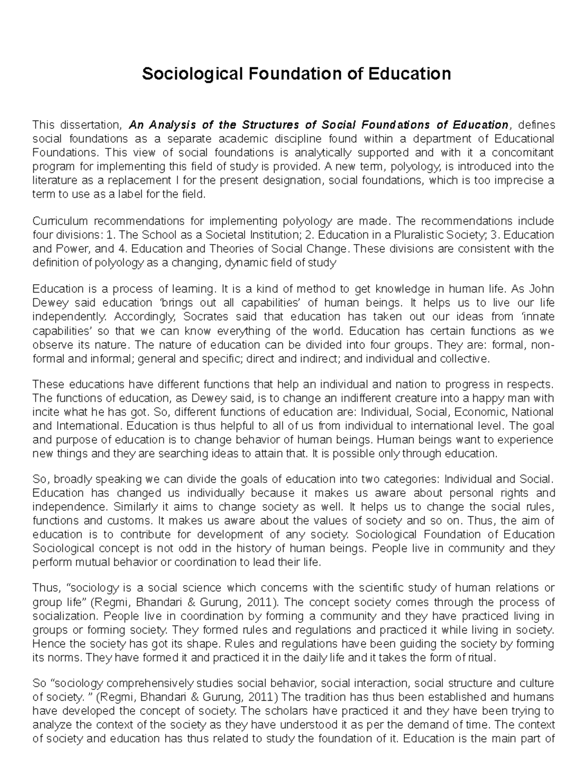 Solomon Ericha-Analysis - Sociological Foundation of Education This ...