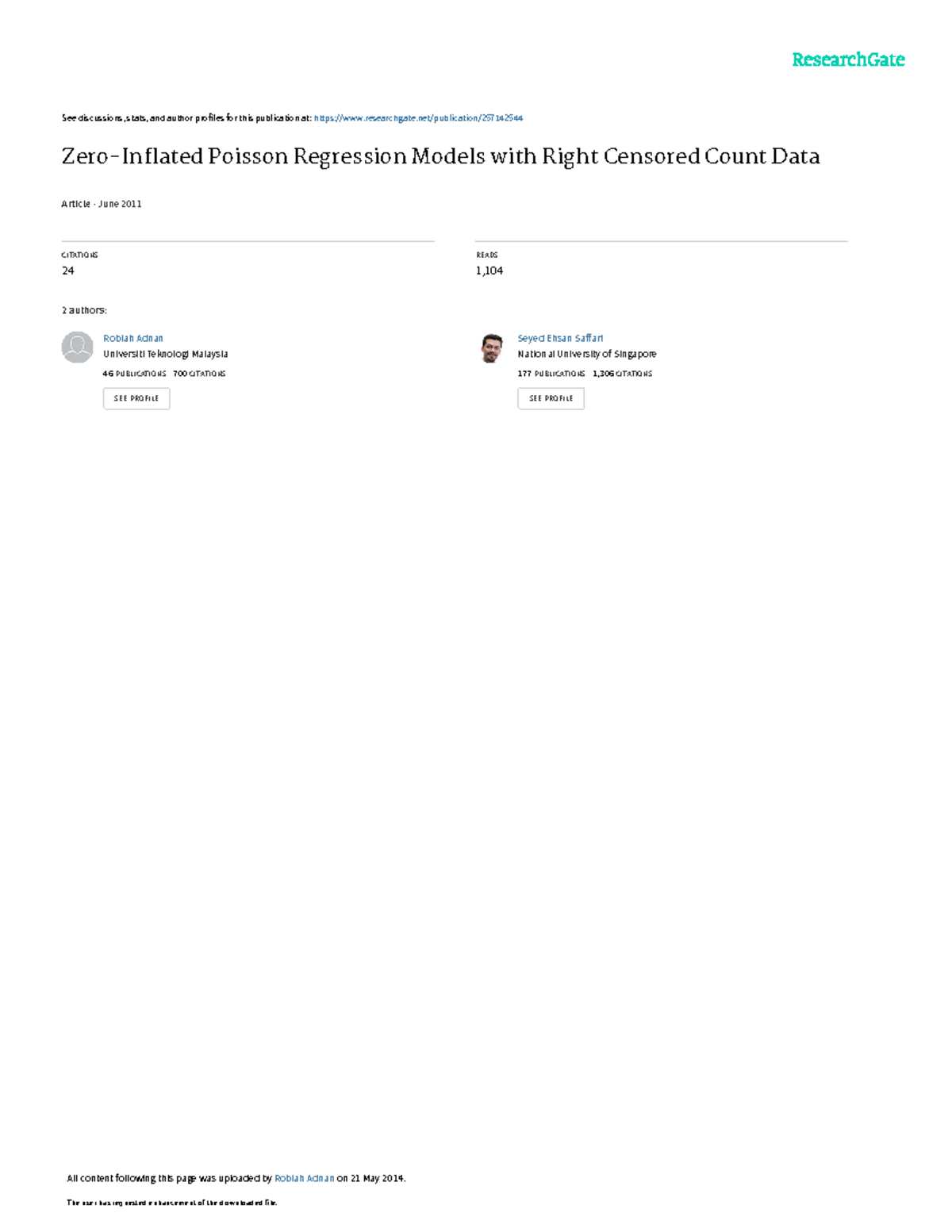 Zero Inflated Poisson Regression See Discussions Stats And Author Profiles For This 