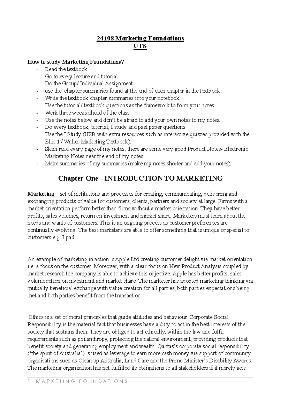 Marketing Notes from all lectures 11-12 - 24108 Marketing Foundations ...