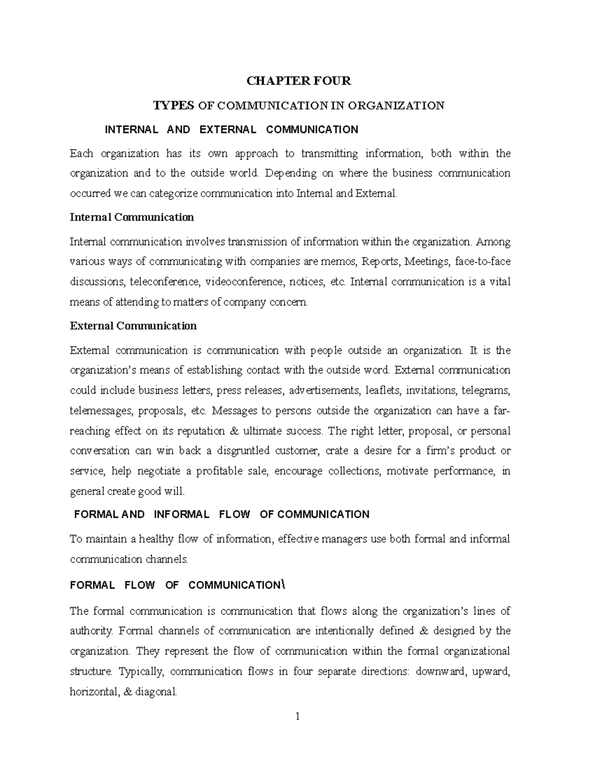 Chapter 4 - Supportive materials - CHAPTER FOUR TYPES OF COMMUNICATION ...