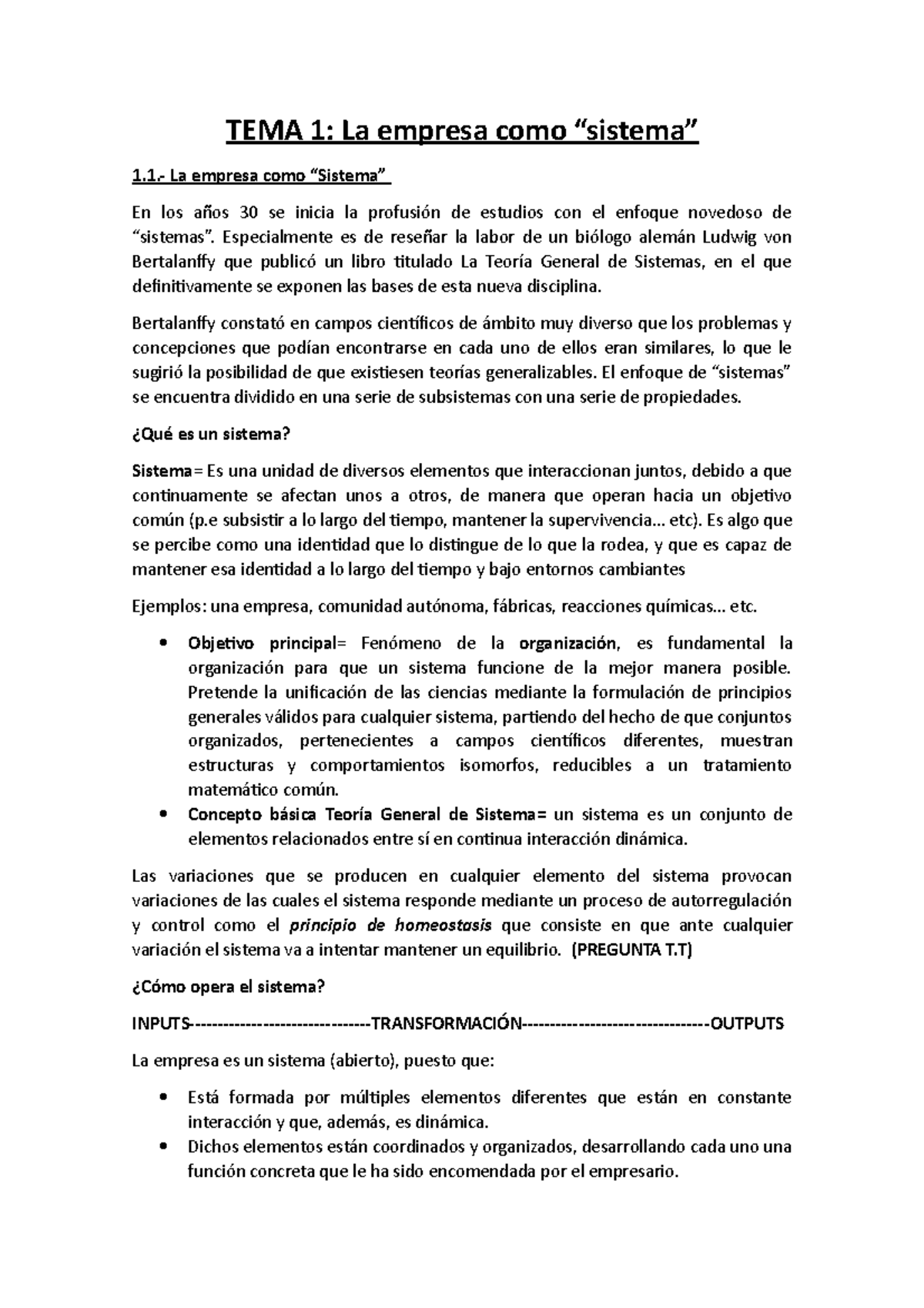 TEMA 1 LA Empresa COMO SISTEMA PRIMER TEMA - TEMA 1: La empresa como “sistema” 1.- La empresa ...