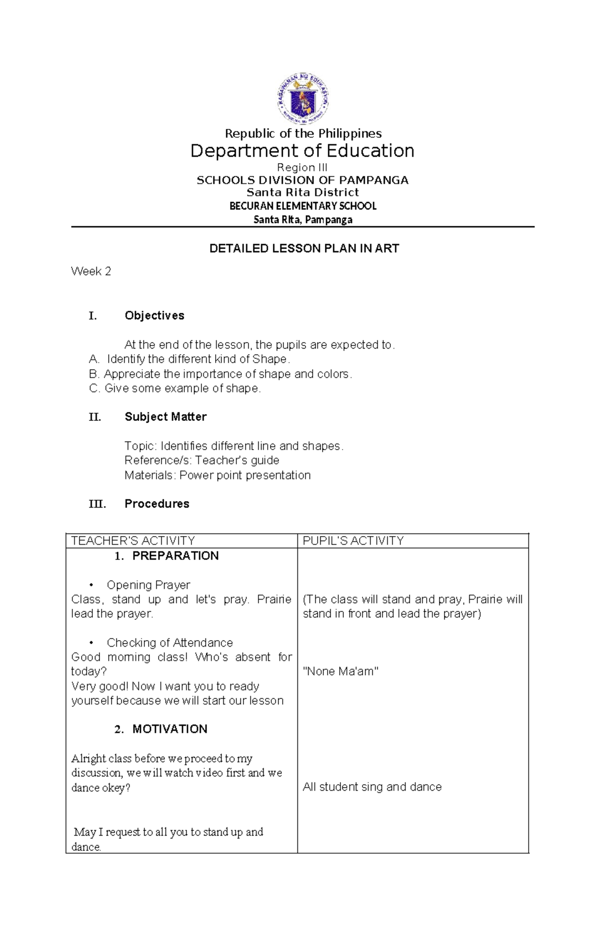 Arts - Copy - LESSON - Republic of the Philippines Department of ...