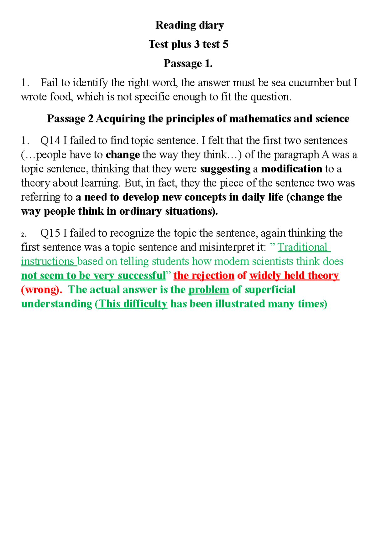 Reading diary - Reading diary Test plus 3 test 5 Passage 1. Fail to ...