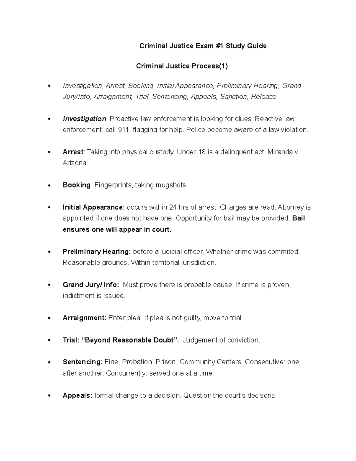 CJ Exam Copy pdf - Notes to study for the first Criminal Justice Exam ...