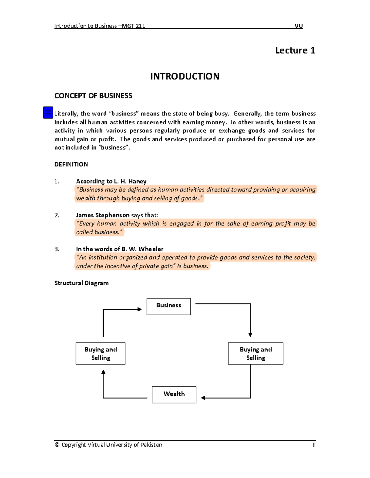 Handouts - MGT211 - Lecture 1 INTRODUCTION CONCEPT OF BUSINESS ...