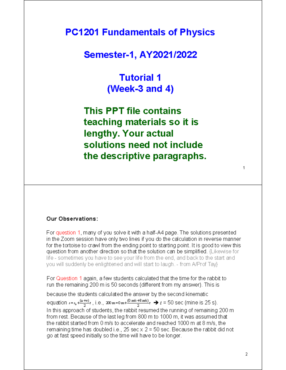 PC1201 Tutorial 1 solution - 1 ####### PC1201 Fundamentals of Physics ...
