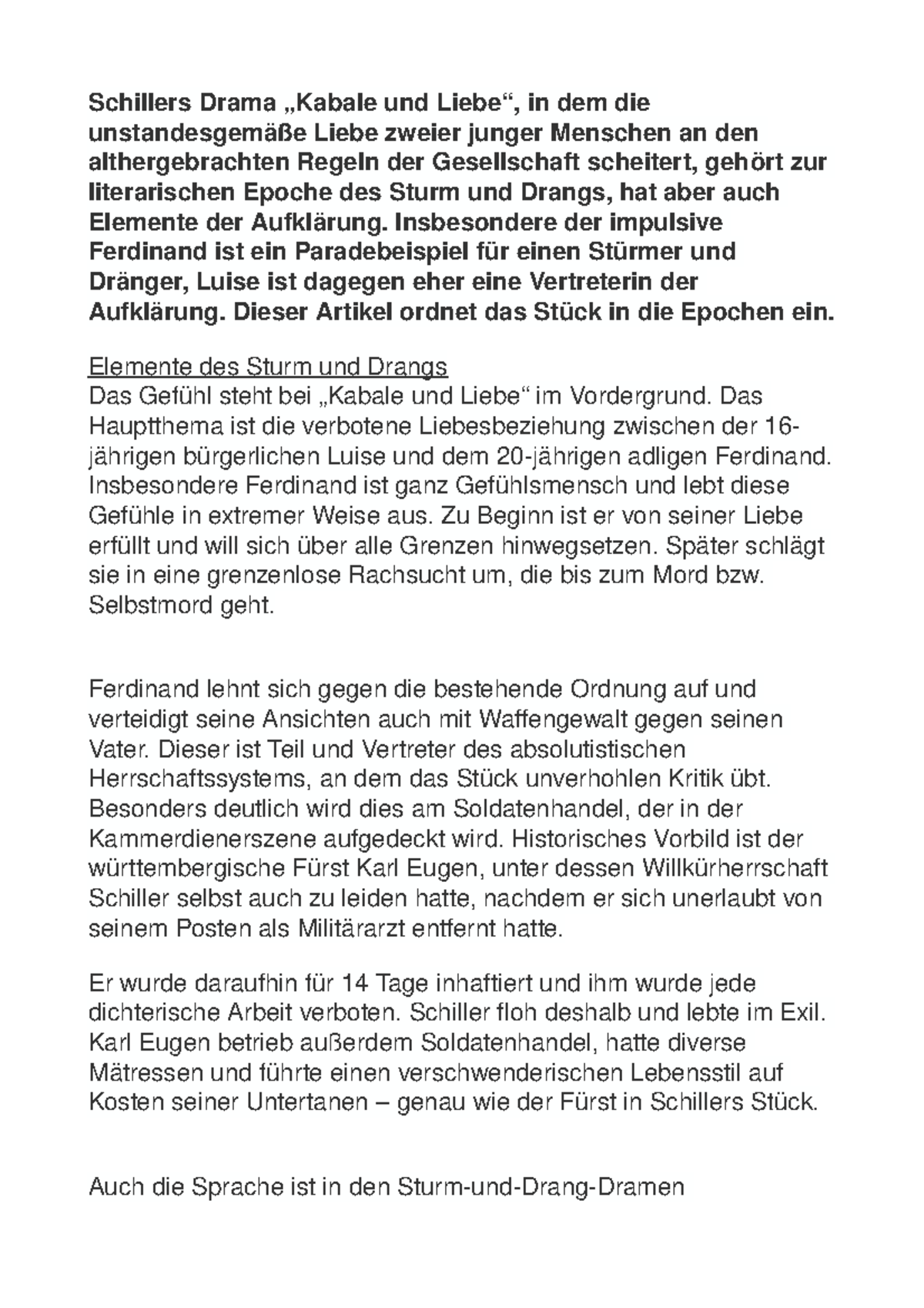 Epochenzuordnung Kabale und Liebe jdjdks - Schillers Drama „Kabale und ...