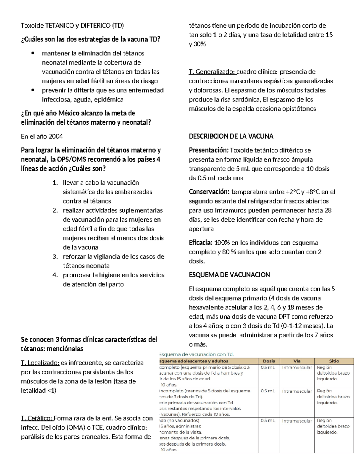 Guia vacunacion - Toxoide TETANICO y DIFTERICO (TD) ¿Cuáles son las dos ...