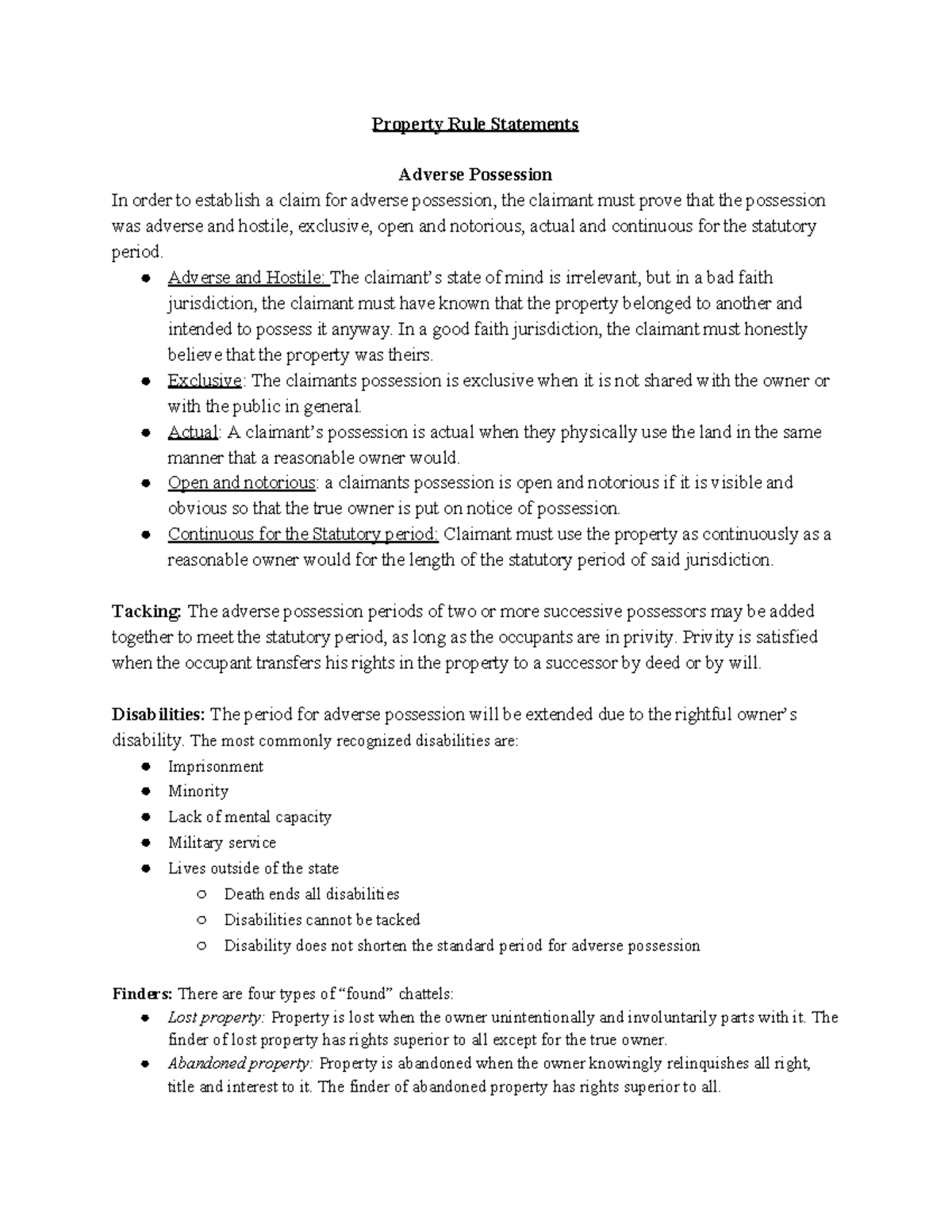 Property Rule Statements - Property Rule Statements Adverse Possession ...