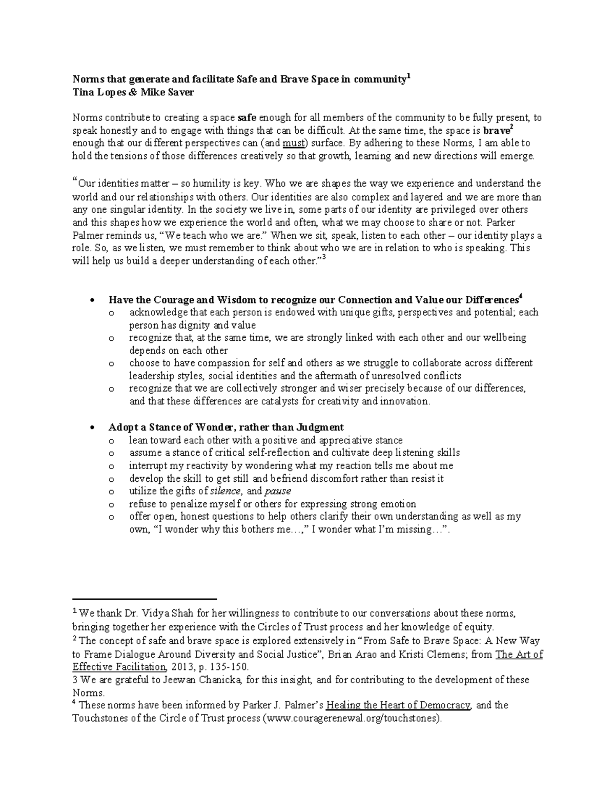 19 07 13 Norms for Safe & Brave Space - Norms that generate and ...