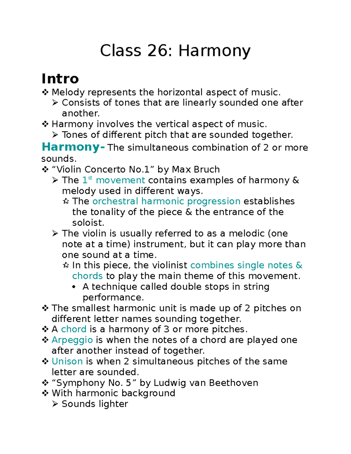 Class 26 - Class 26: Harmony Intro Melody represents the horizontal ...