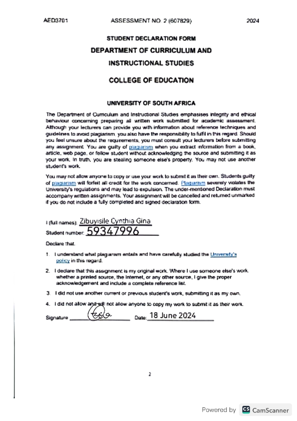 AED3701 Assignment 2 - AED3701 ASSESSMENT NO 2 (607829) 2024 STUDENT ...