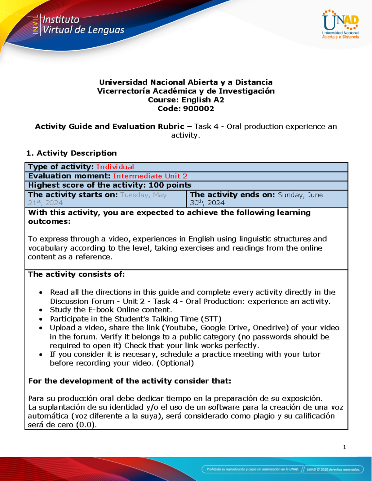 Activity guide and evaluation rubric - Unit 2 - Task 4 - Oral ...