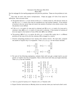 Homework 04 - Abstract linear algebra - Homework Due February 19th 2016 ...