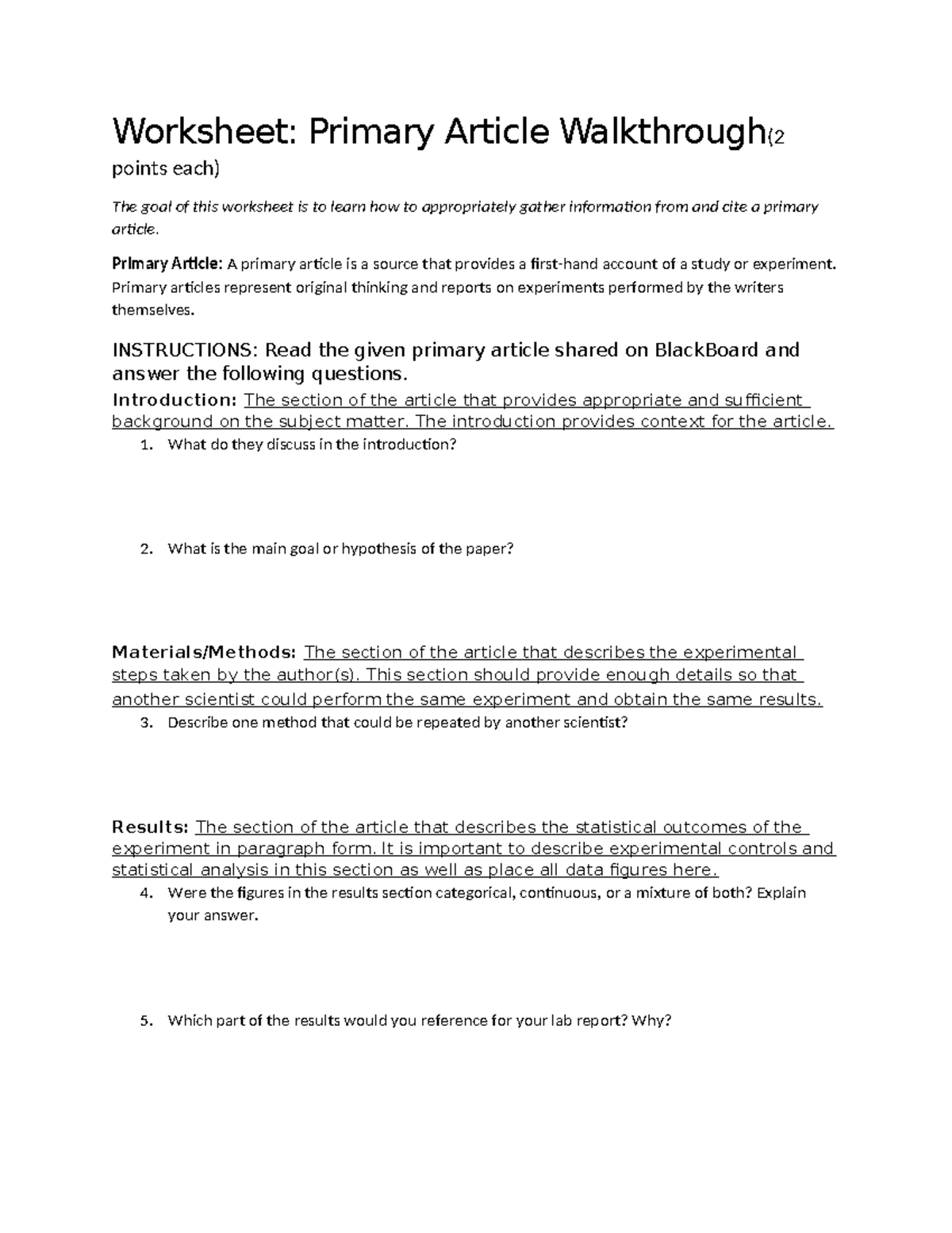 1 Literature Reading and Search 1-5-21 - Worksheet: Primary Article ...