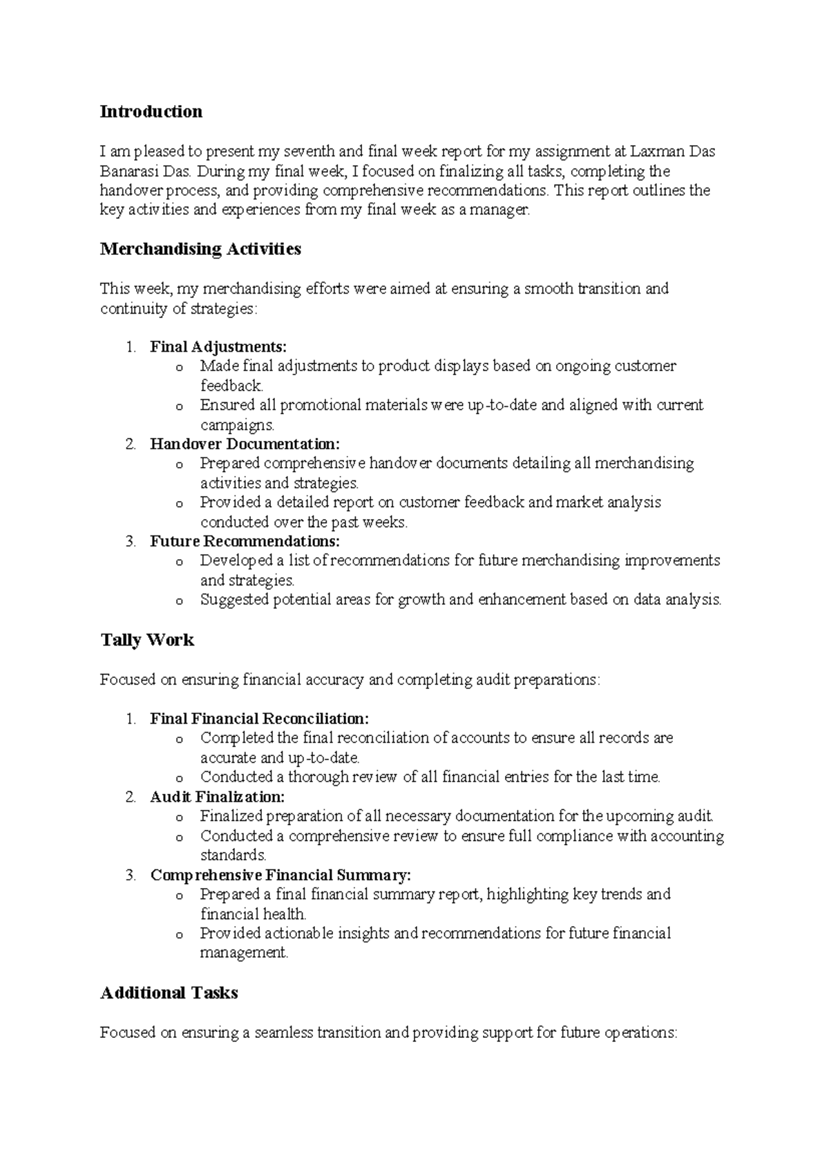 Assignment summer internship - Introduction I am pleased to present my ...