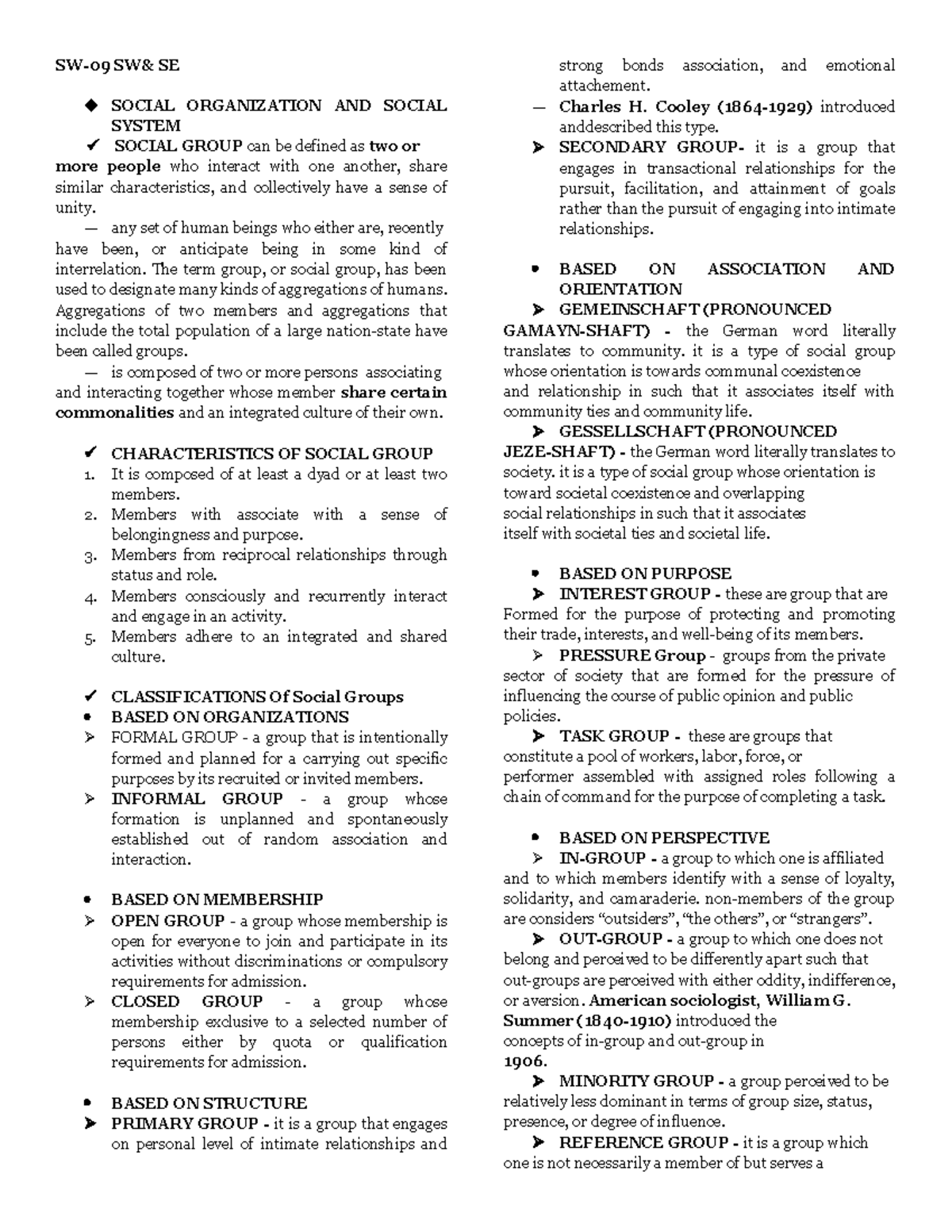 SESW-Midterms-Reviewer - SW-09 SW& SE SOCIAL ORGANIZATION AND SOCIAL ...