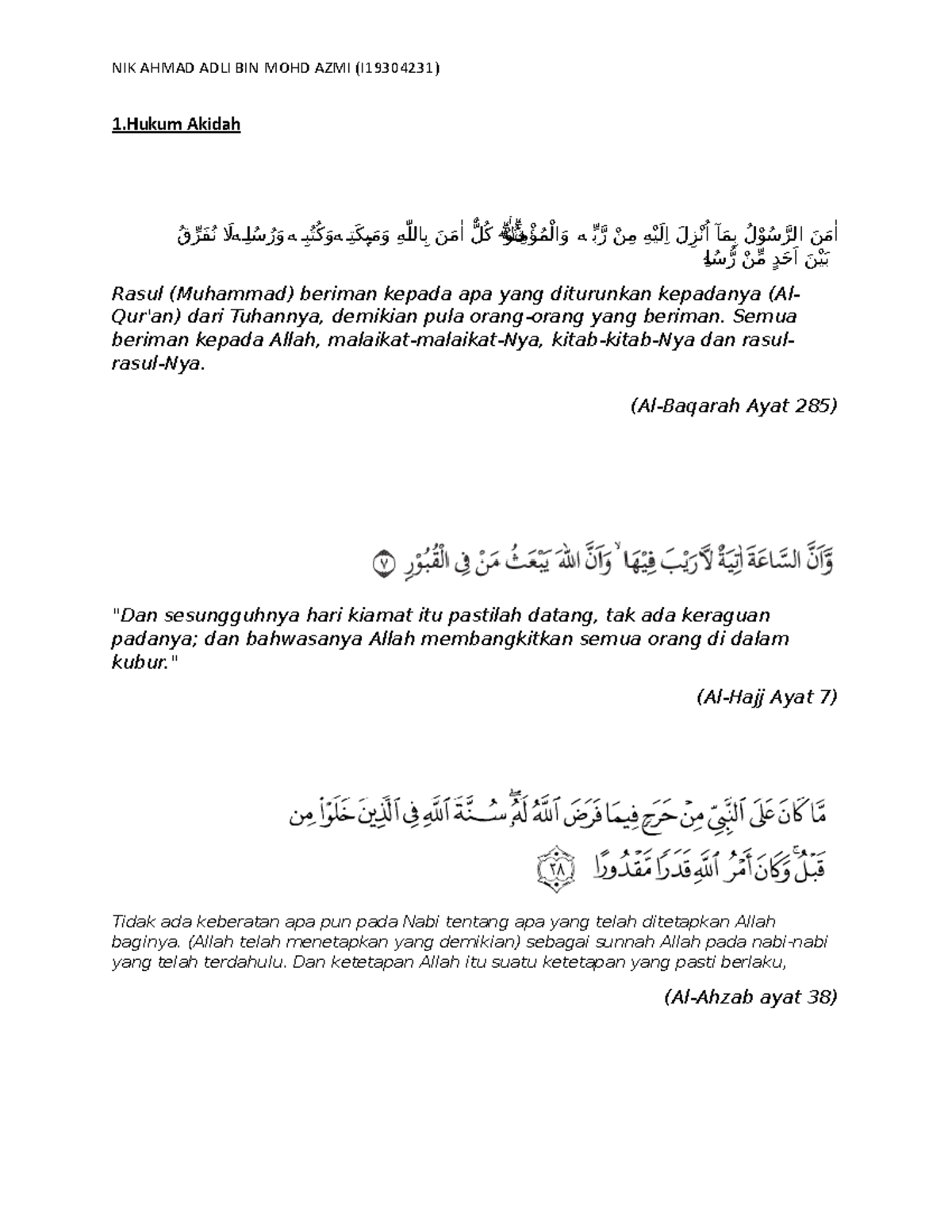 Hukum Syarak dalam Al-Quran - NIK AHMAD ADLI BIN MOHD AZMI (I19304231 ...