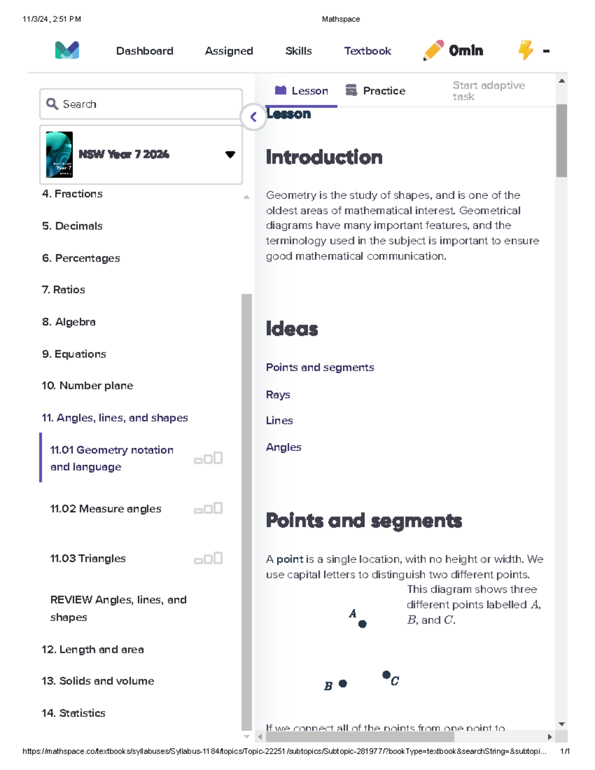 Mathspace 1 - year 7 study practice - Lesson Introduction Geometry is ...