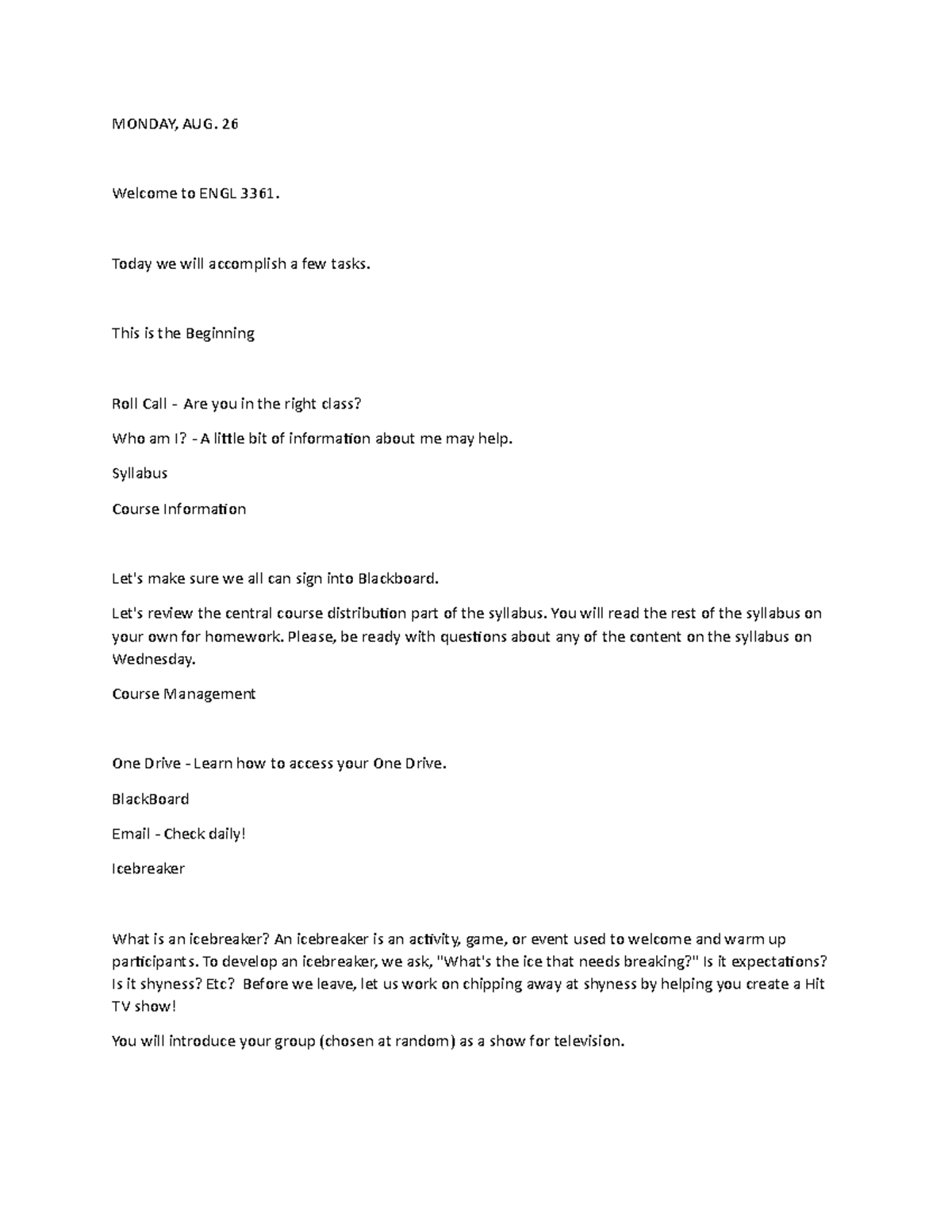 First Five Weeks of Lecture Notes + Assignments - MONDAY, AUG. 26 ...