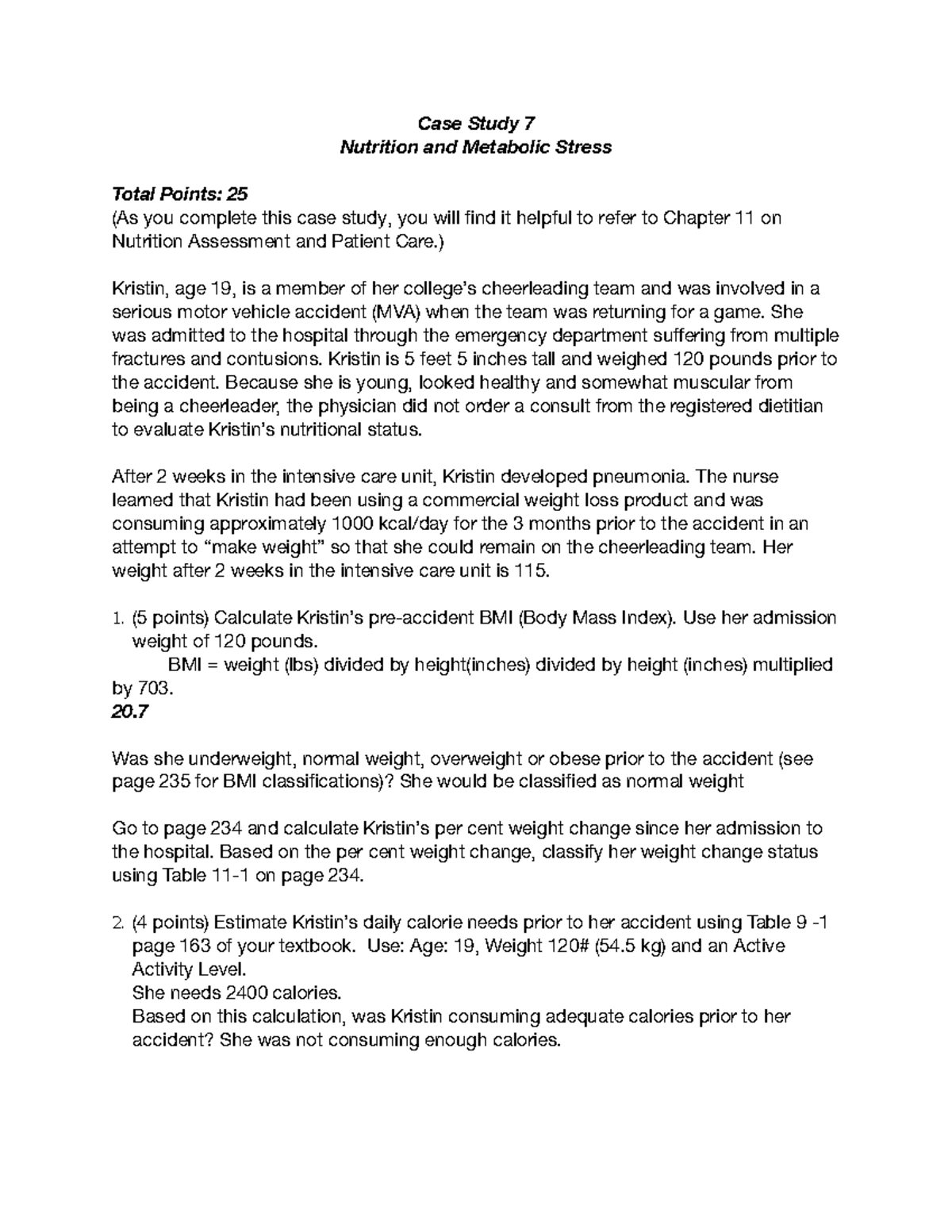 Assignment Case Study 7 - Nutrition and Metabolic Stress done - Case ...