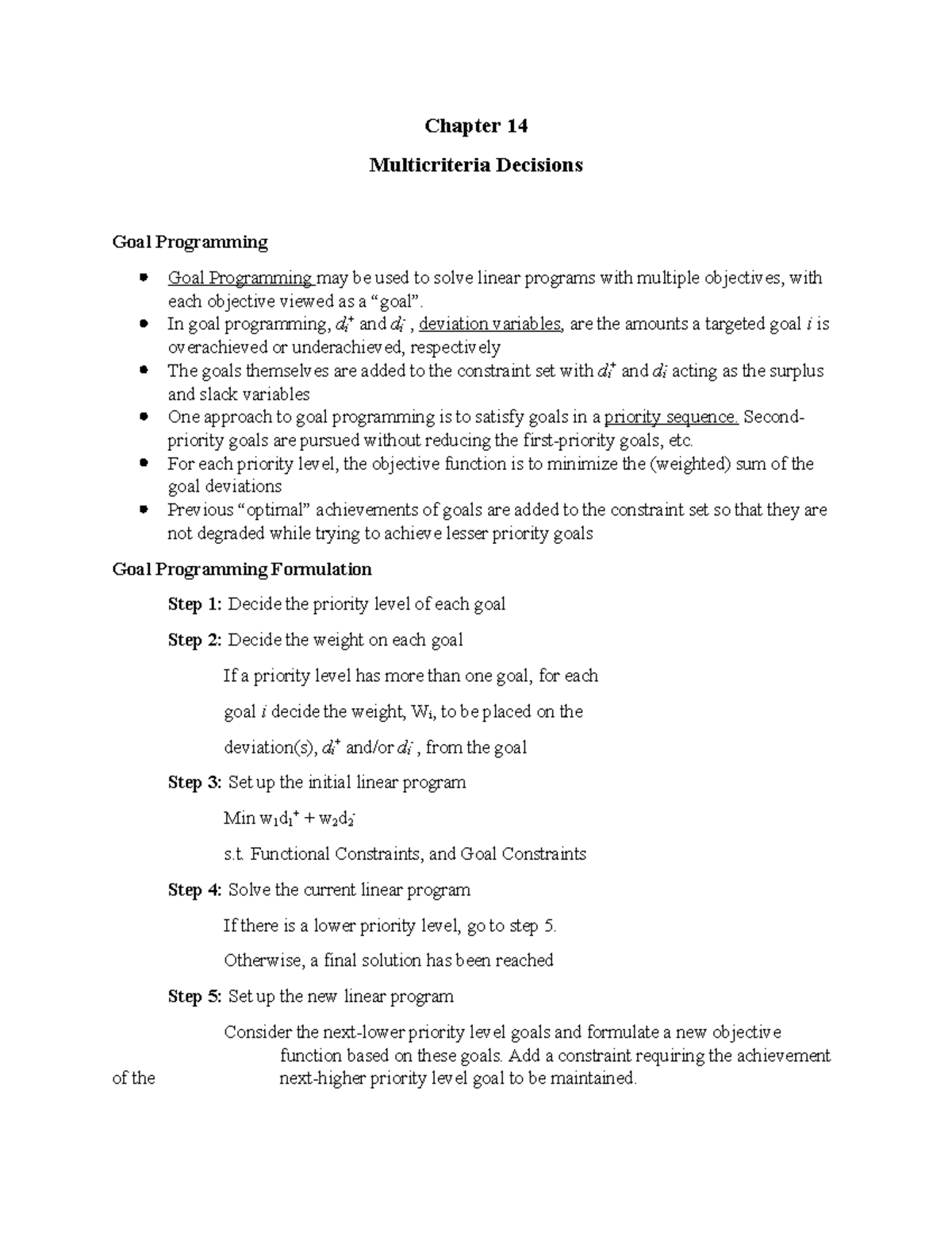 Chapter 14 Multicriteria Decisions - Chapter 14 Multicriteria Decisions ...