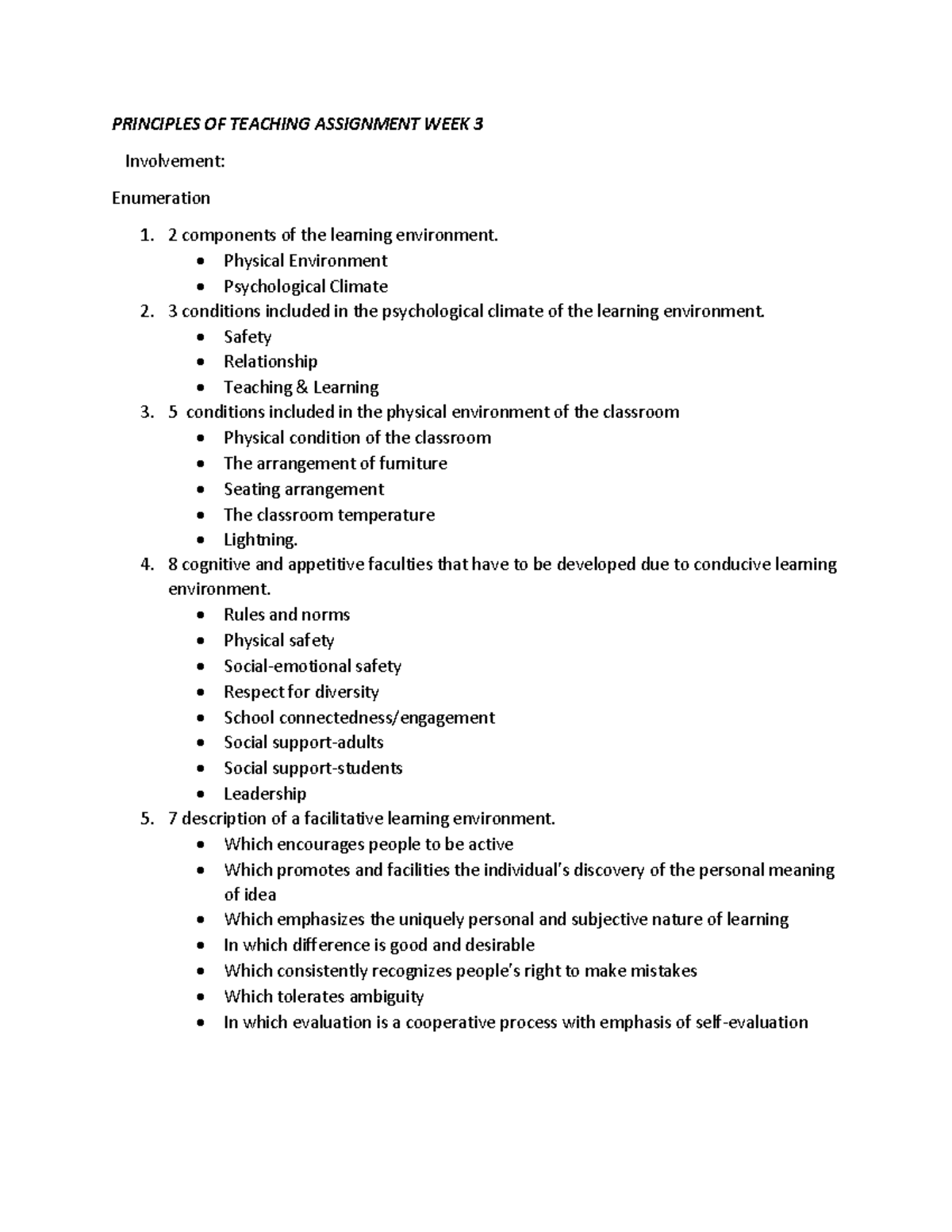 Principles OF Teaching WEEK 3 Assignment - The Learning Environment ...