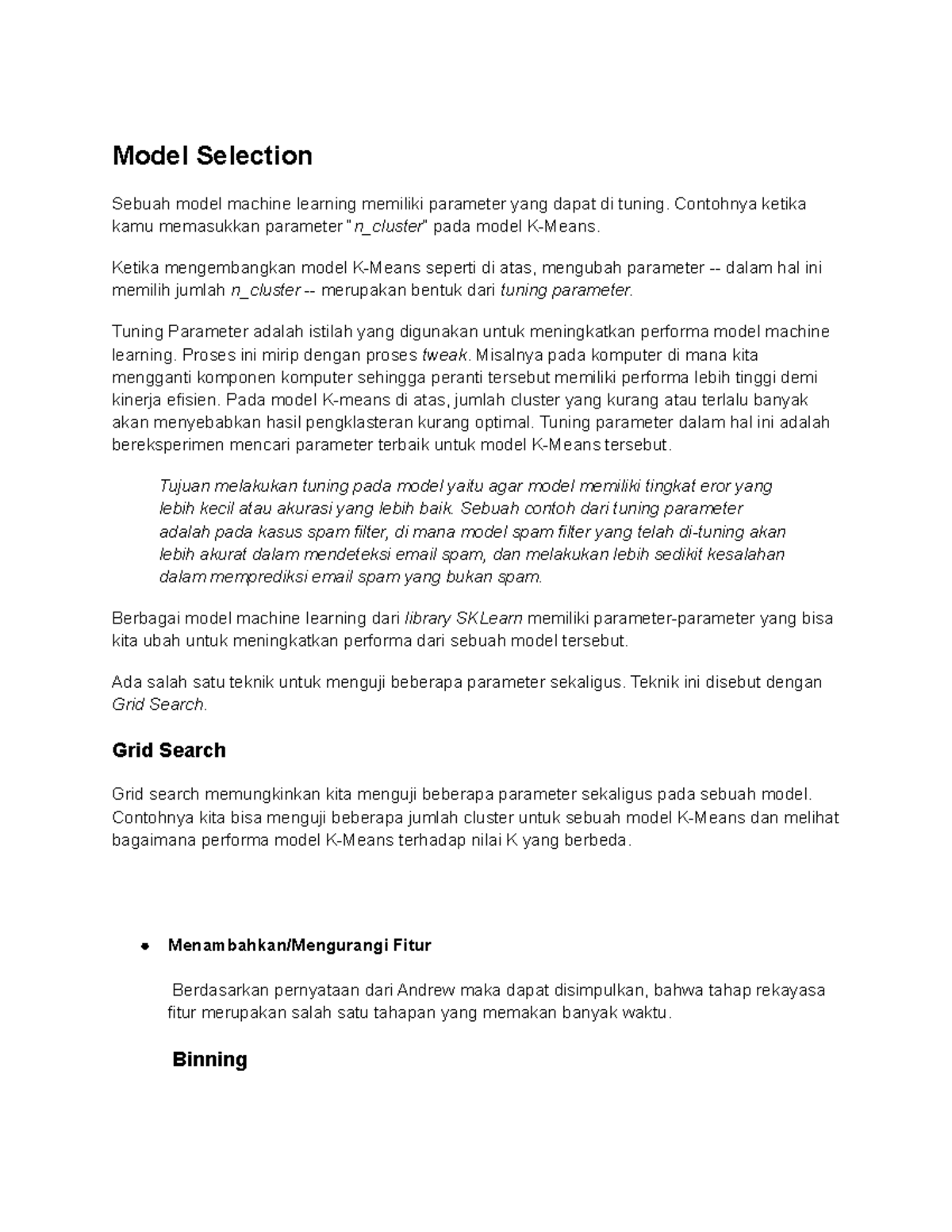 Data Analytics Machine Learning Model Selection Sebuah Model Machine Learning Memiliki