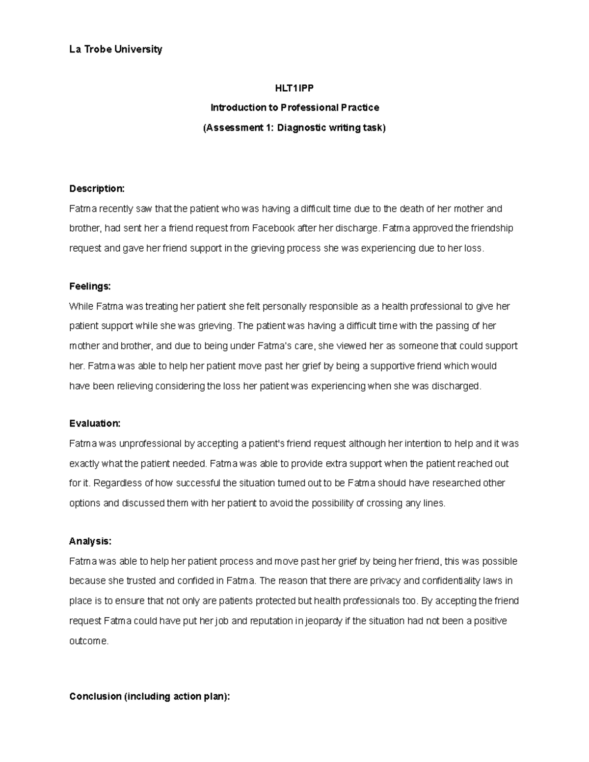 Introduction to Professional Practice - Assessment 1 - La Trobe ...