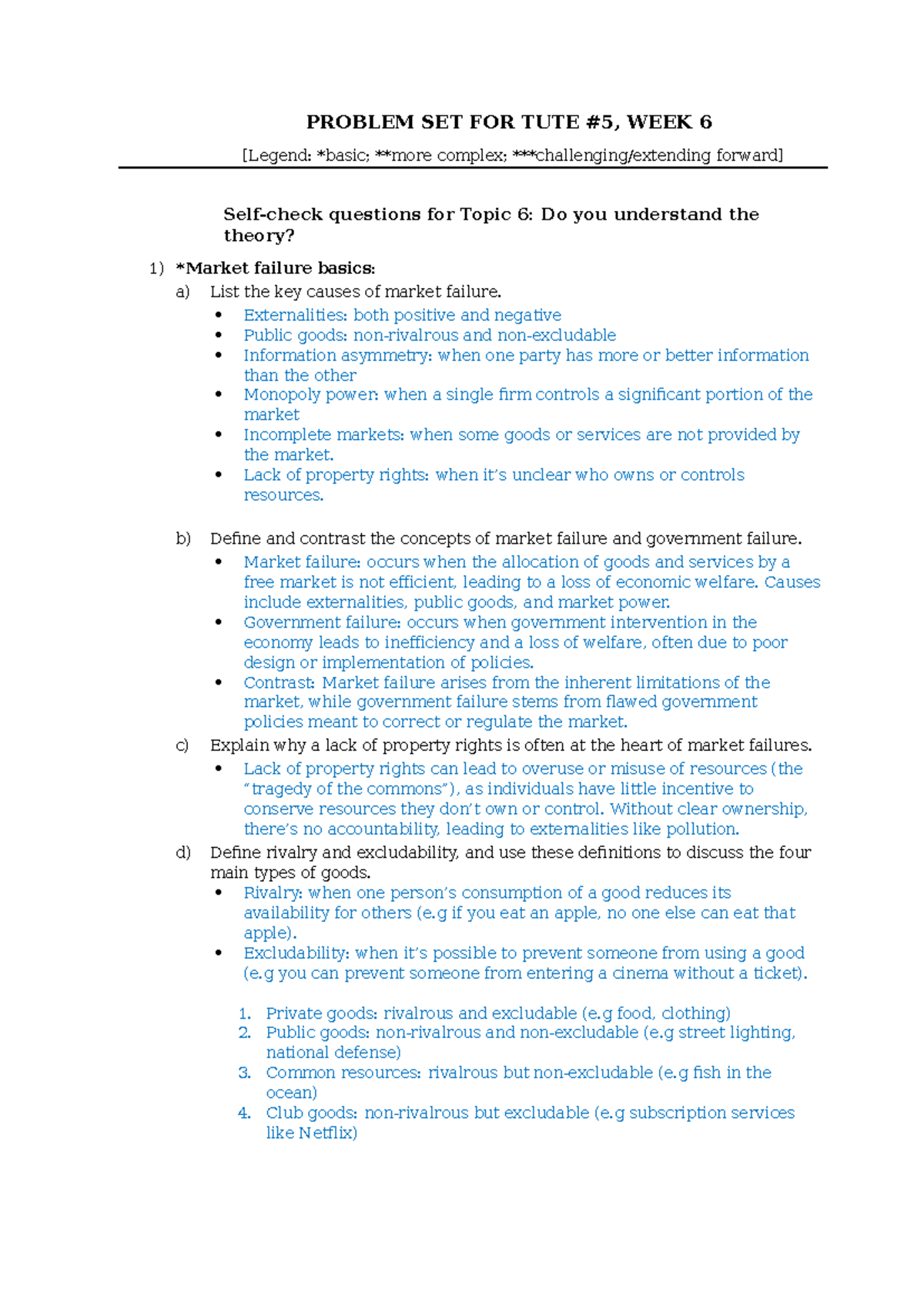 Problem set tute 5 - PROBLEM SET FOR TUTE #5, WEEK 6 [Legend: *basic ...